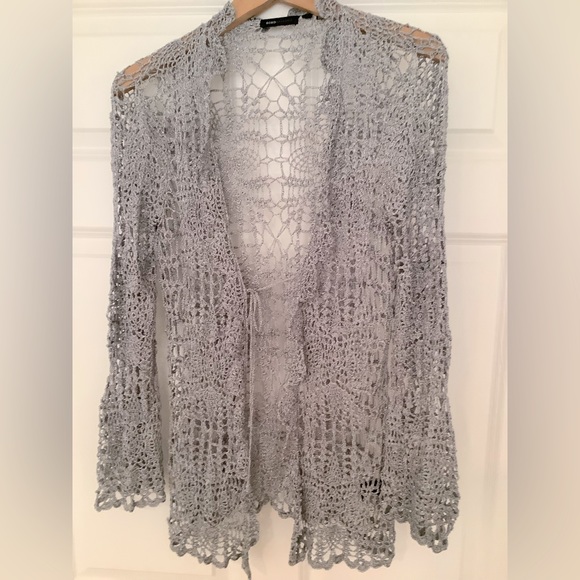 BCBGMaxAzria | Sweaters | Silver Thread Crochet Cardigan | Poshmark